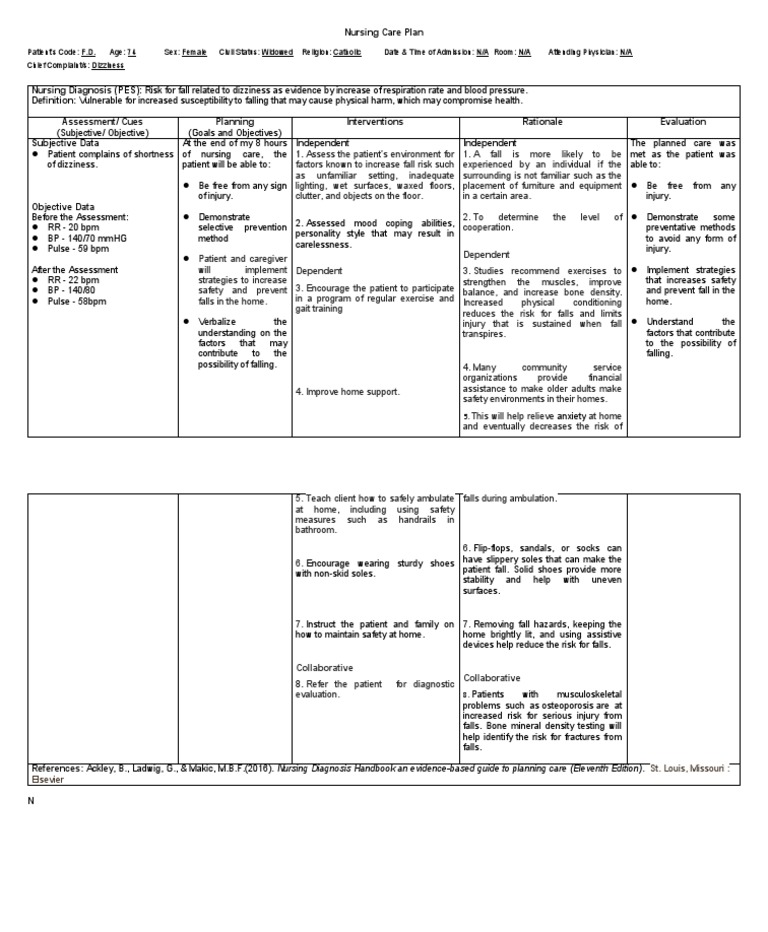 Physical Domain Nursing Care Plan | PDF | Risk | Osteoporosis