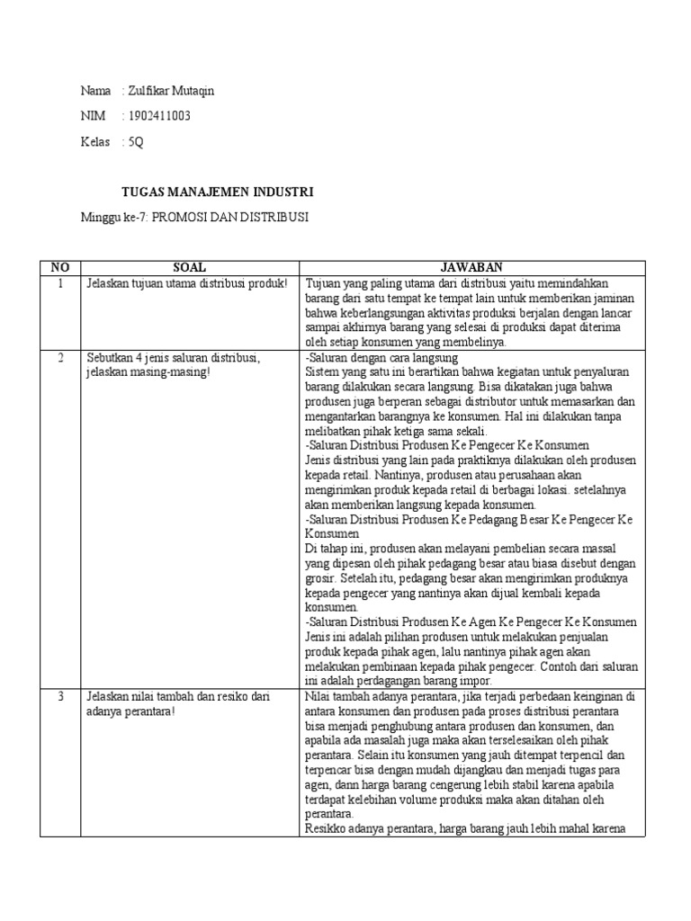 Zulfikar Mutaqin-5Q-TUGAS 6 MANAJEMEN INDUSTRI - Distribusi Dan Promosi - Komprehensif 4P | PDF ...