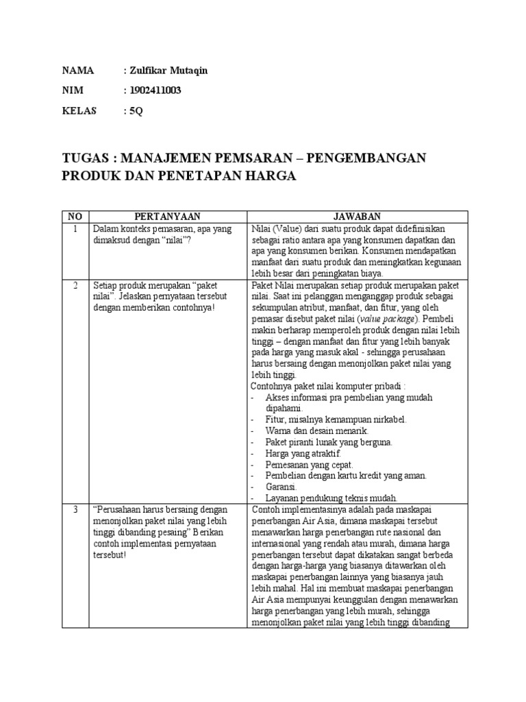 Zulfikar Mutaqin-5Q-TUGAS 5 MANAJEMEN INDUSTRI - Pengembangan Produk Dan Penetapan Harga Produk ...