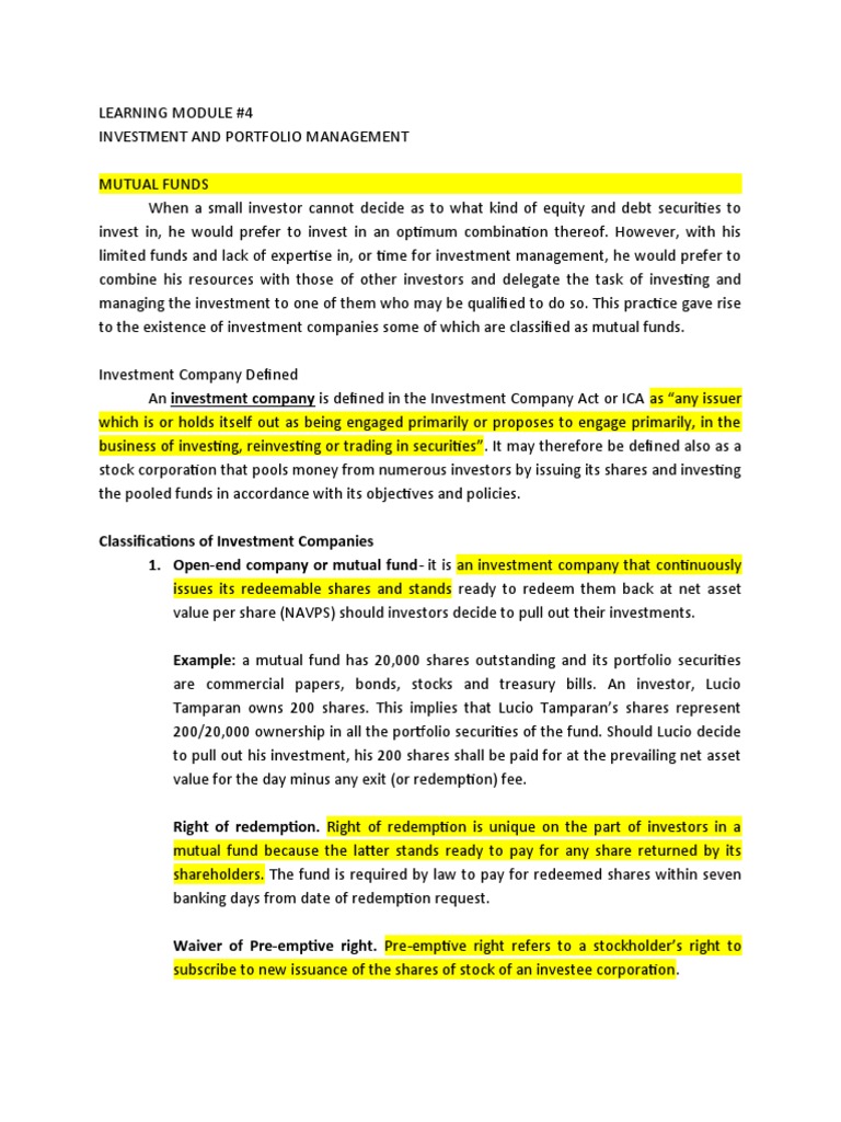 Learning Module 4 Ipm | PDF | Mutual Funds | Stocks