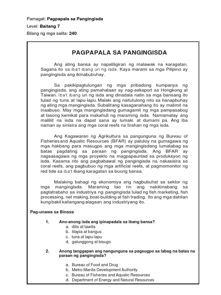 Format of Reading Materials in Grades 7 | PDF