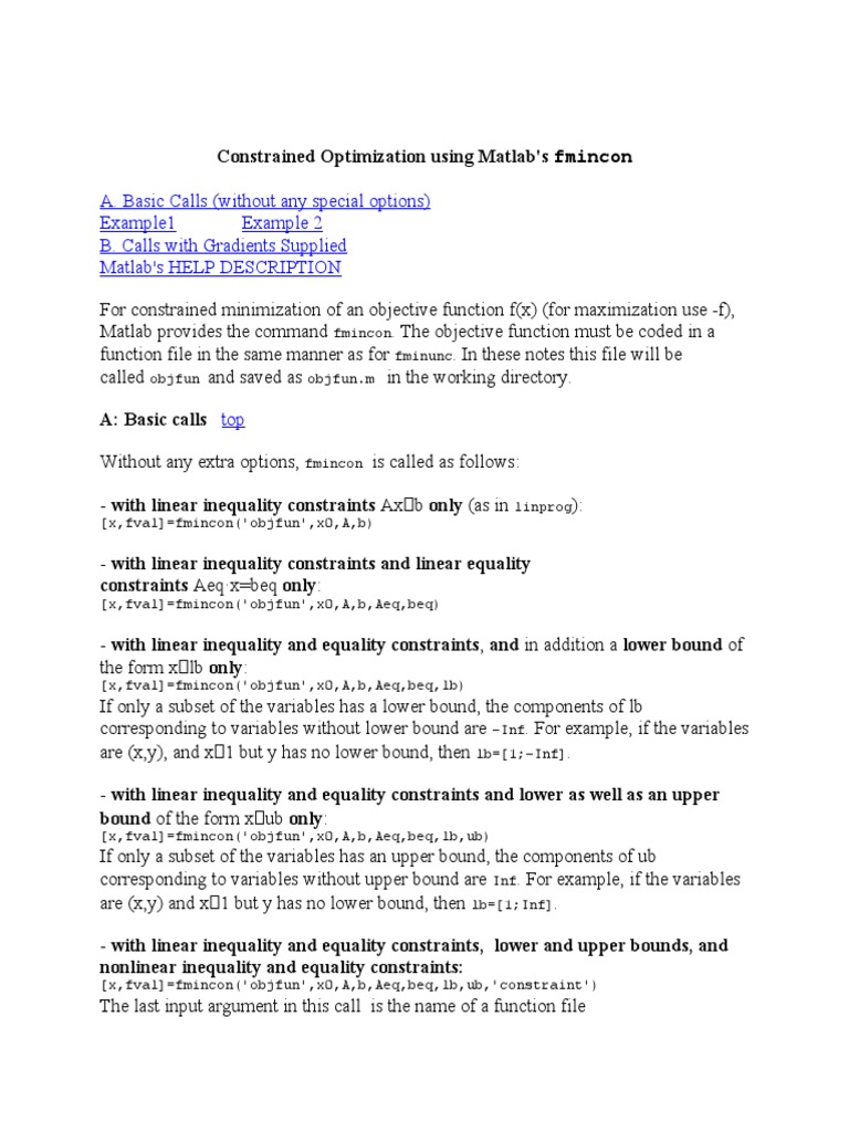 Constrained Optimization Using Matlab | PDF | Mathematical Optimization ...