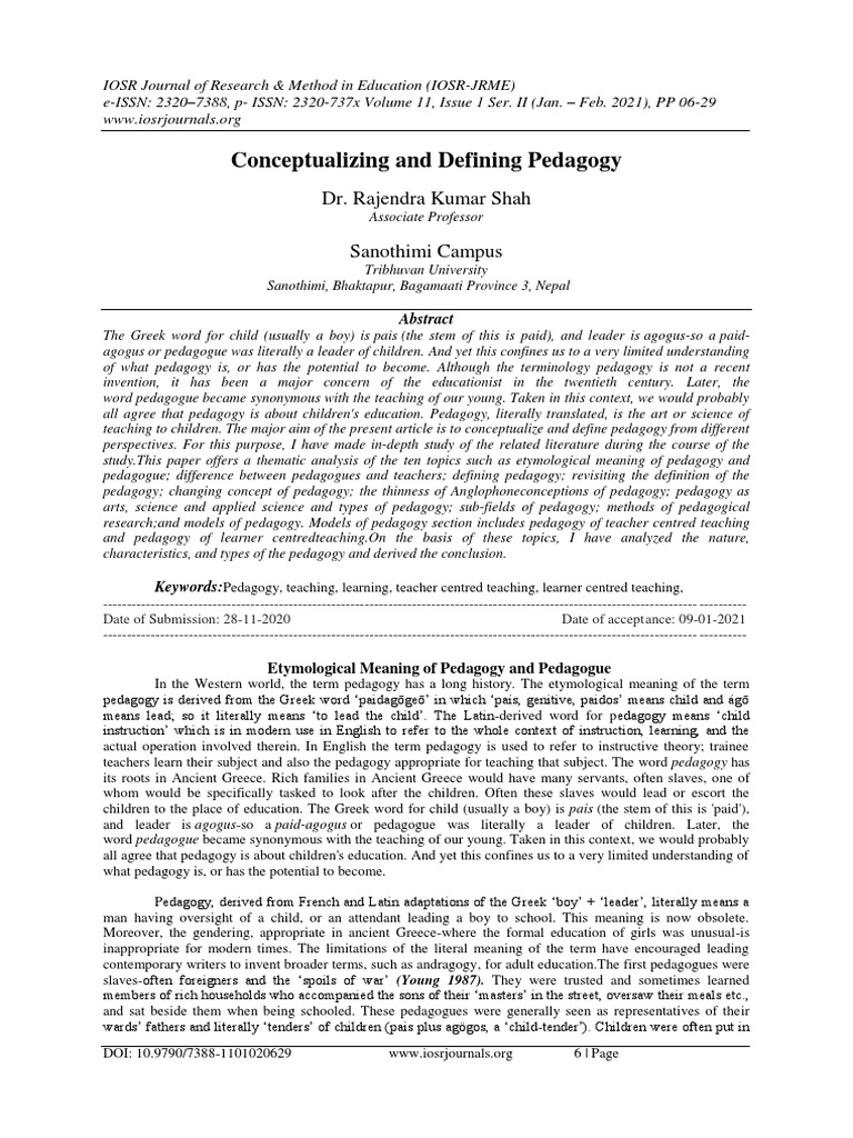 1 - Conceptualizing - & - Defining Pedagogy. Autor Dr. Rajendra Kumar ...