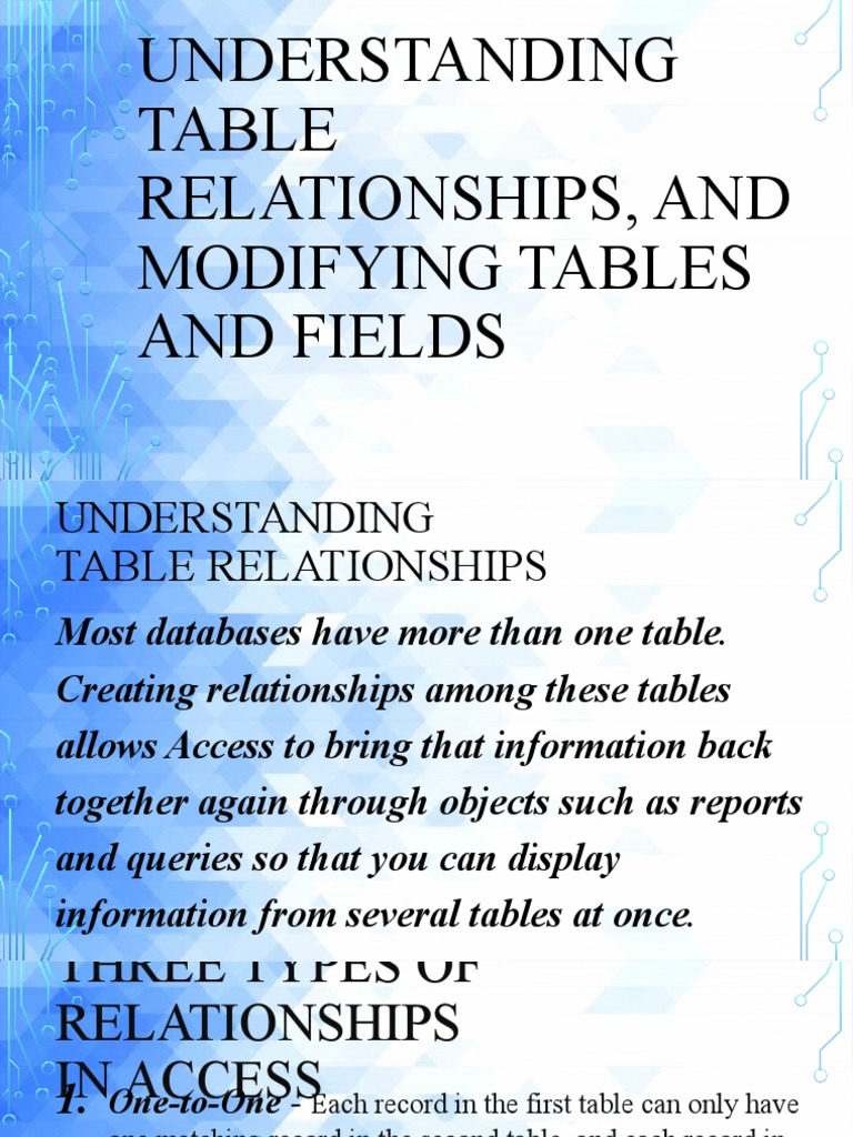 2 Understanding Table Relationships, and Modifying Tables | PDF