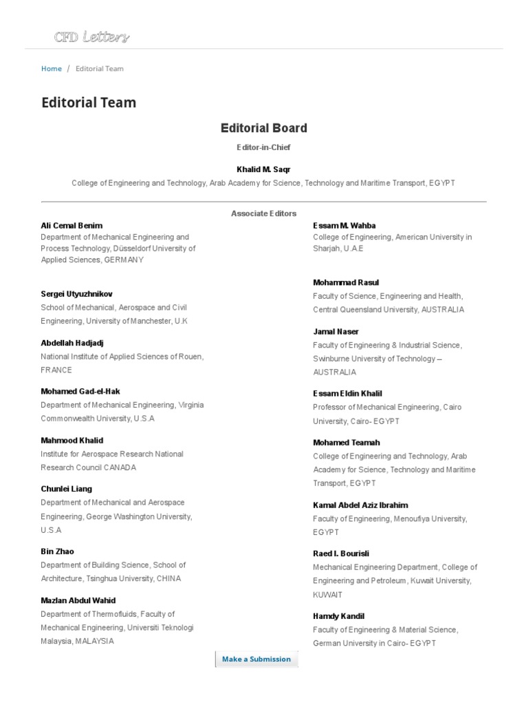 Editorial Team - CFD Letters | PDF | Engineering | Observation