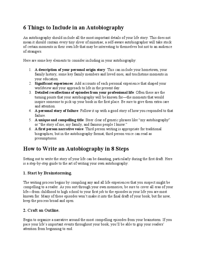6 Things To Include in An Autobiography | PDF | Autobiographies | Cognition