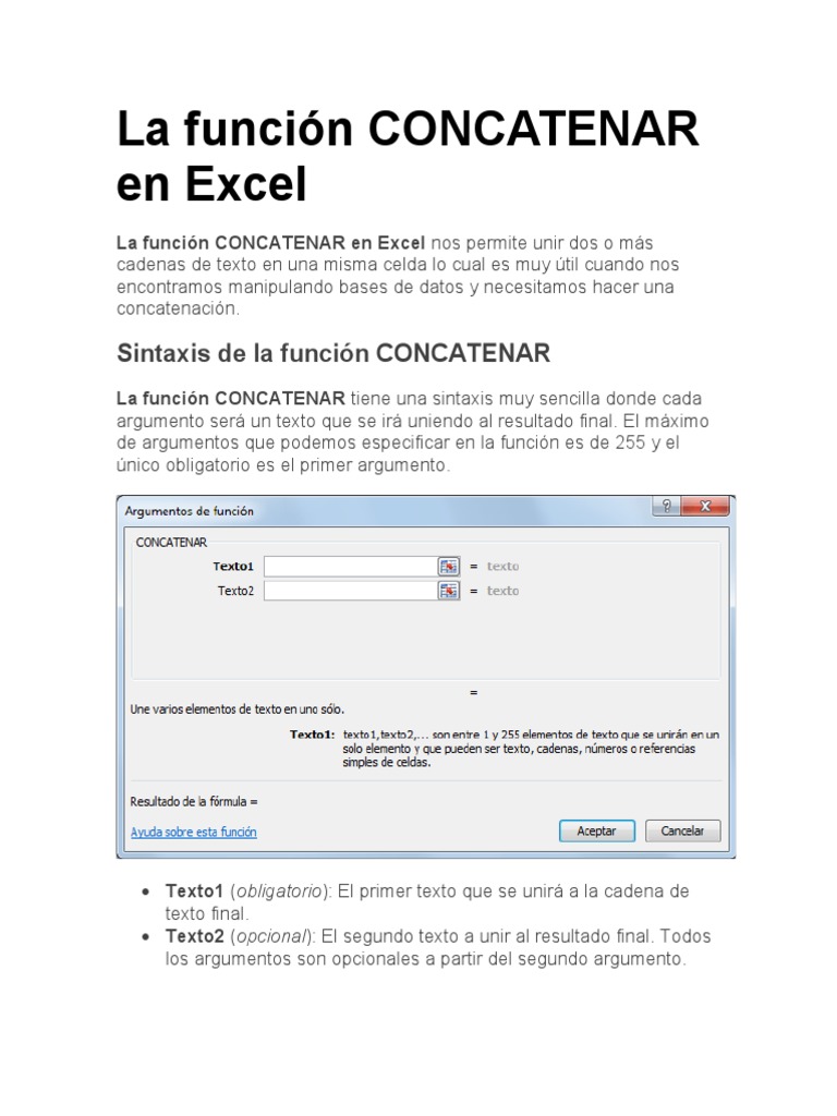 Función CONCATENAR en Excel | PDF | Microsoft Excel | Informática
