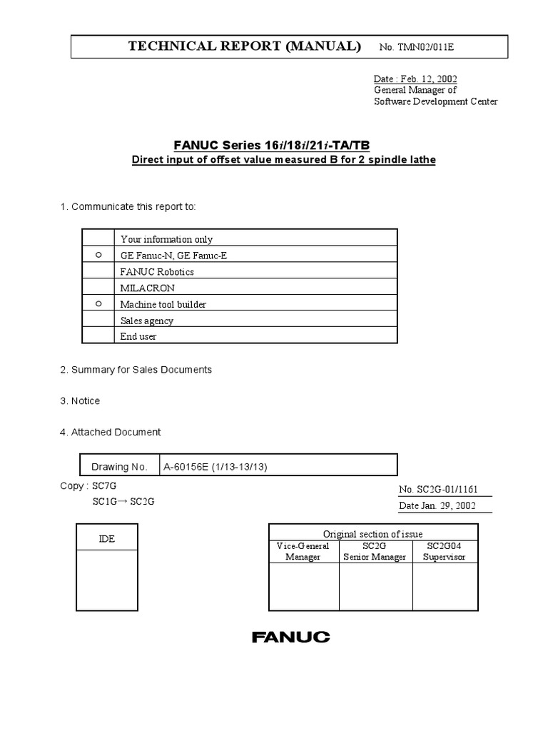 FANUC Series 16i 18i 21i-TATB Direct Input of Offset Value Measured B For 2 Spindle Lathe | PDF ...