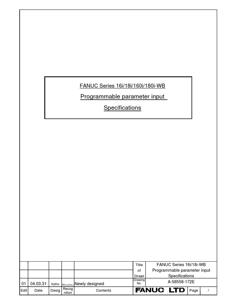 FANUC Series 16i 18i 160i 180i-WB Programmable Parameter Input Specifications | PDF | Parameter ...