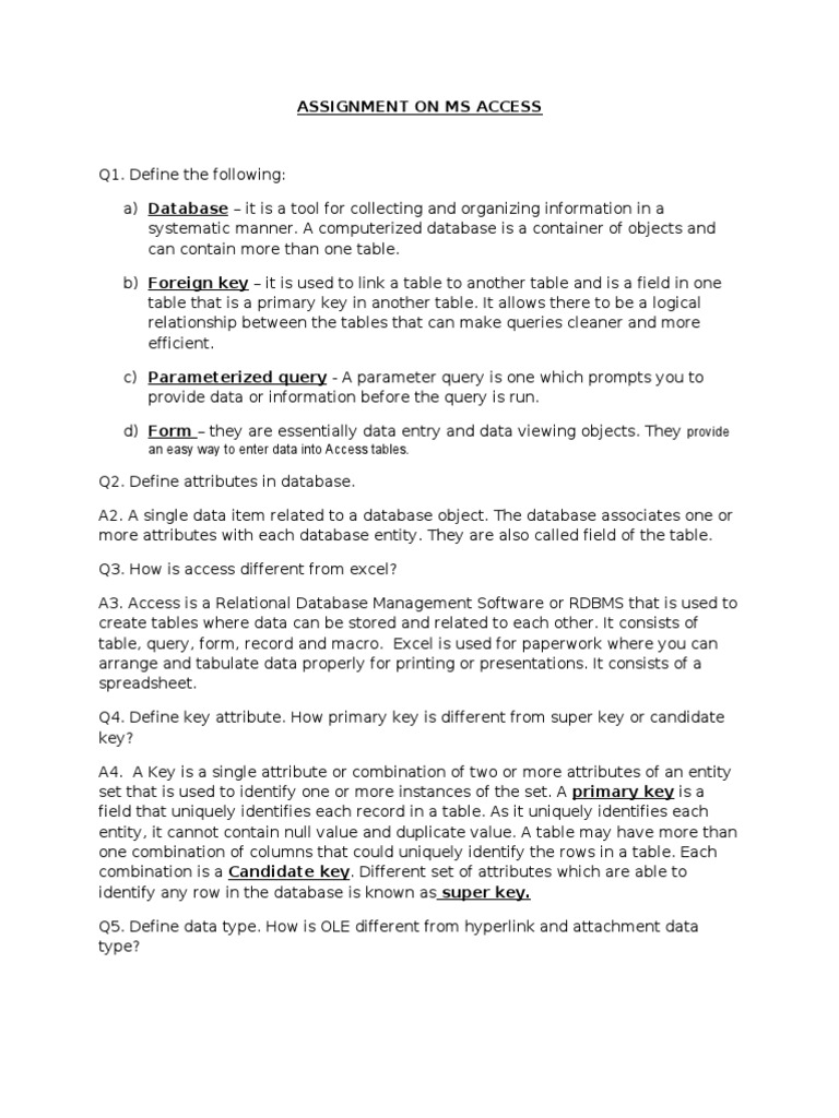 Assignment On Ms Access | PDF | Relational Database | Databases