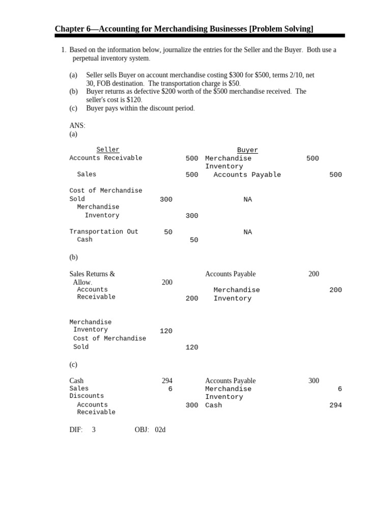 Examination Question and Answers, Set D (Problem Solving), Chapter 6 - Accounting For ...
