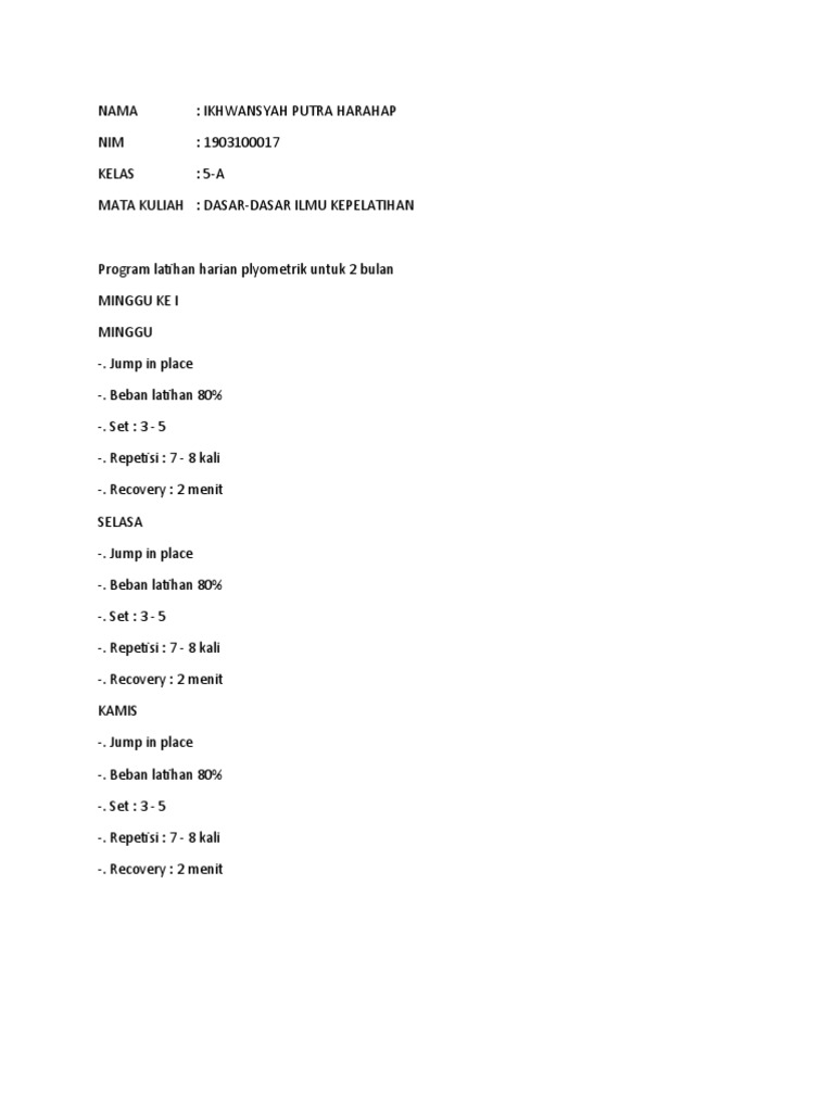 Program Latihan Plyometrik 2 Bulan | PDF | Home & Garden | Wellness