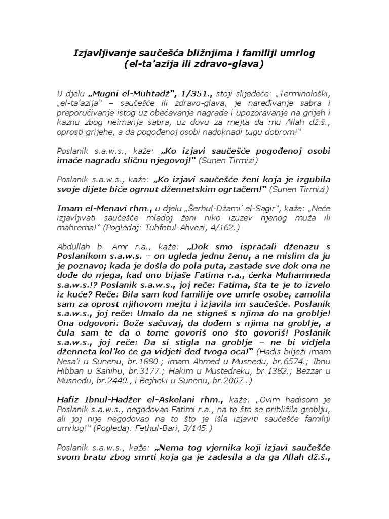 Izjavljivanje Saucesca Bliznjima I Familiji Umrlog - Jasavic | PDF