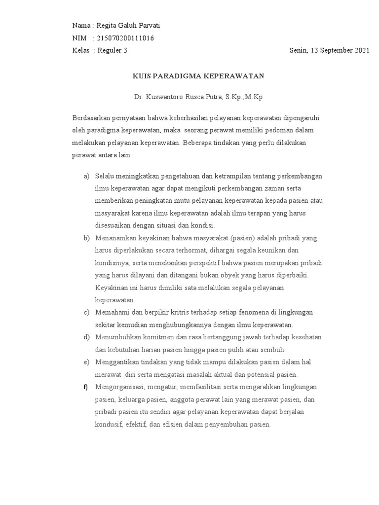 Kuis Paradigma Keperawatan | PDF