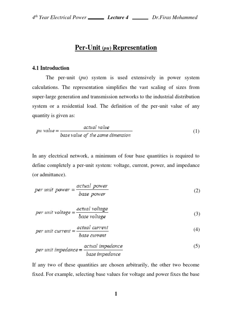 Lecture 4-Per Unit System | PDF | Electrical Impedance | Electrical Engineering