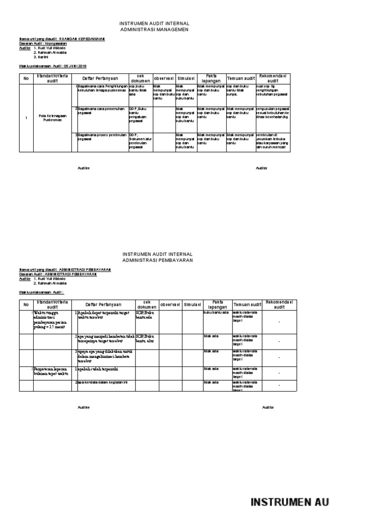Instrumen Audit Internal Admen | PDF