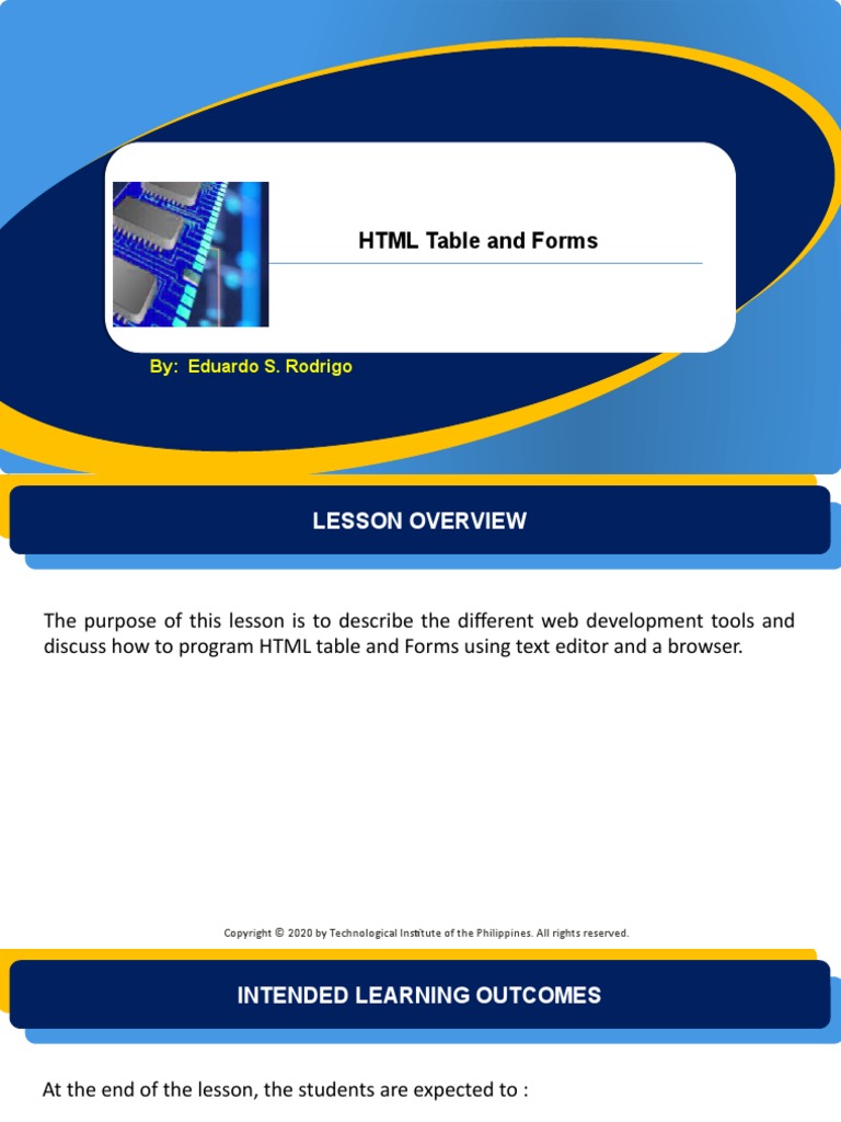 HTML Table and Forms: By: Eduardo S. Rodrigo | Download Free PDF | World Wide Web | Internet & Web