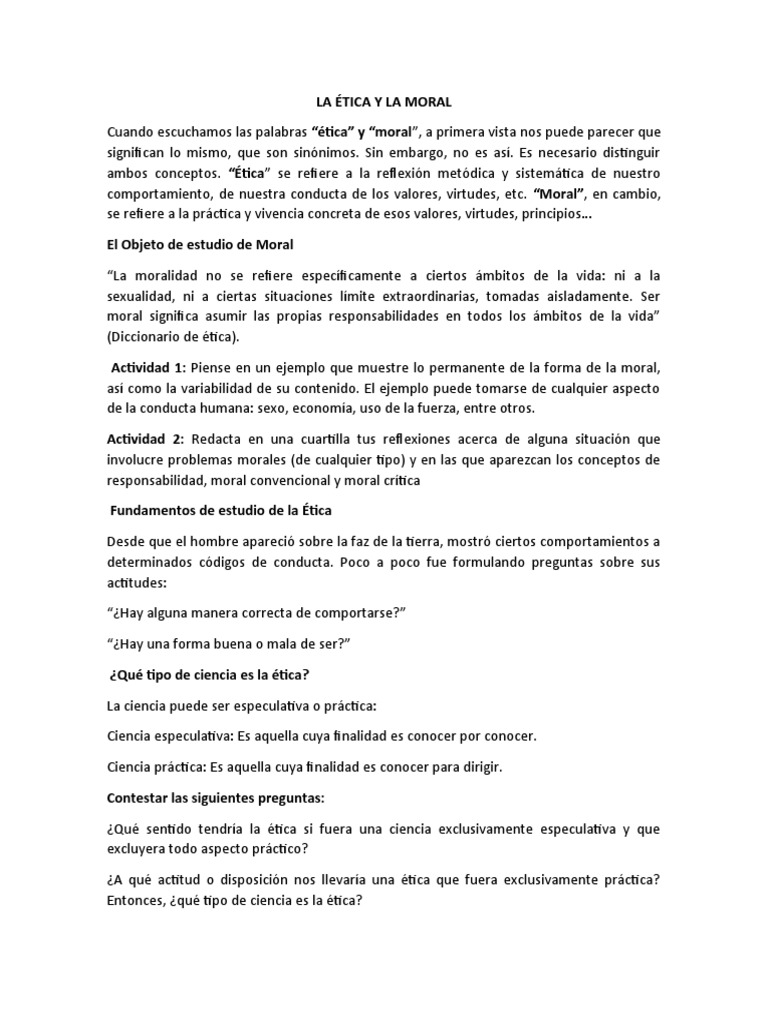 La Ética y La Moral | PDF | Moralidad | Etica Aplicada