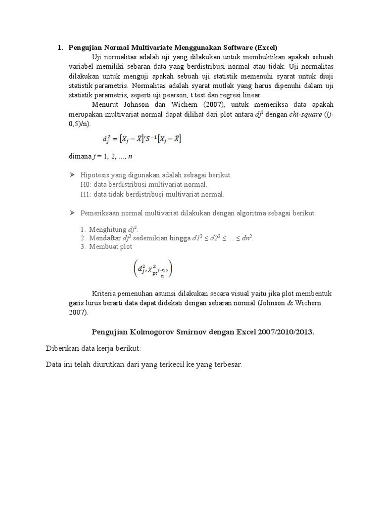Uji Normalitas Multivariat dengan Excel | PDF