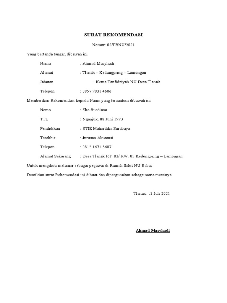 Surat Rekomendasi | PDF