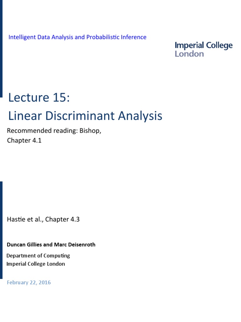 Linear Discriminant Analysis: Intelligent Data Analysis and Probabilistic Inference | Download ...