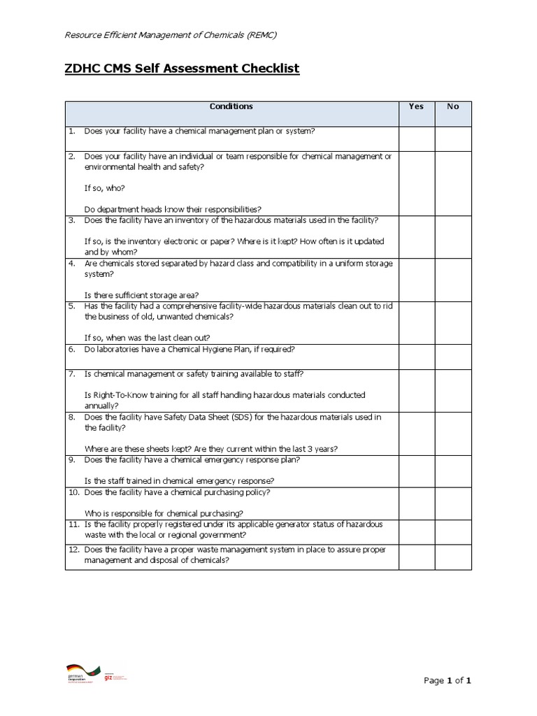 ZDHC CMS Self Assessment Checklist | PDF