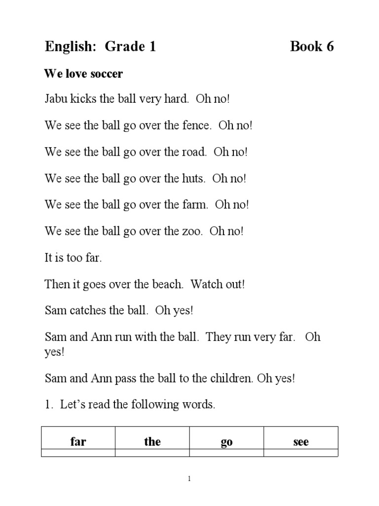 English Grade 1 Book 6 | PDF