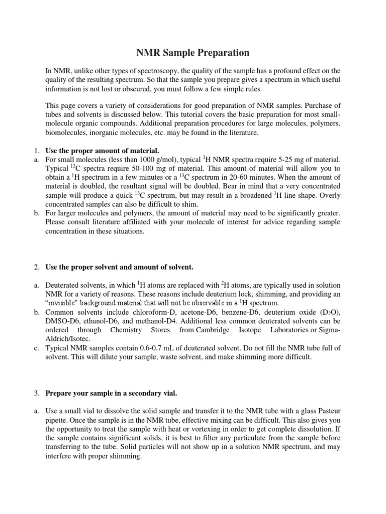 NMR Sample Preparation Guidelines | PDF | Nuclear Magnetic Resonance ...