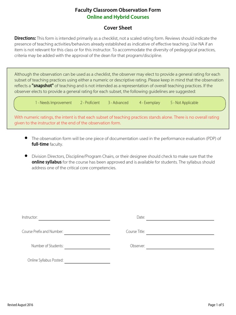 Faculty Classroom Observation Checklist | PDF | Learning | Educational ...