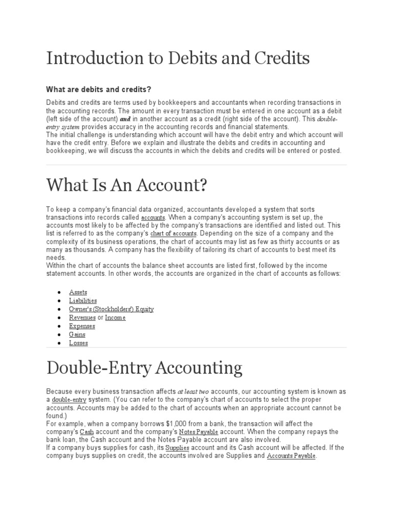 Introduction To Debits and Credits | PDF | Debits And Credits | Bookkeeping