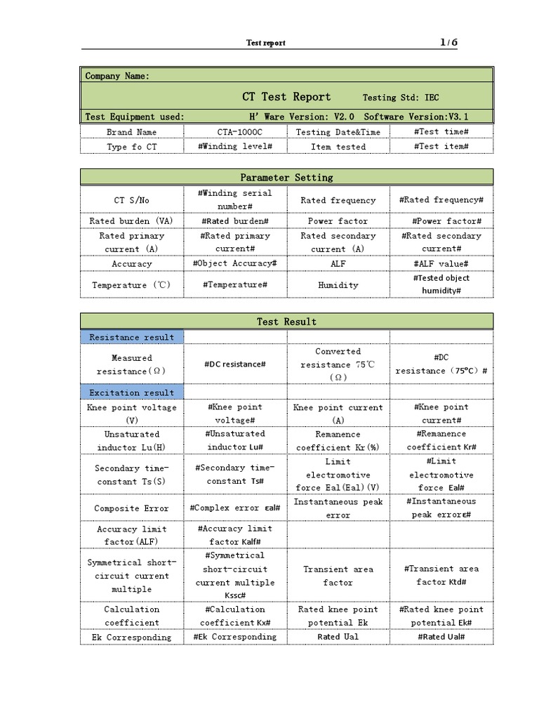 CT Test Report: Parameter Setting | PDF | Electromagnetism | Metrology