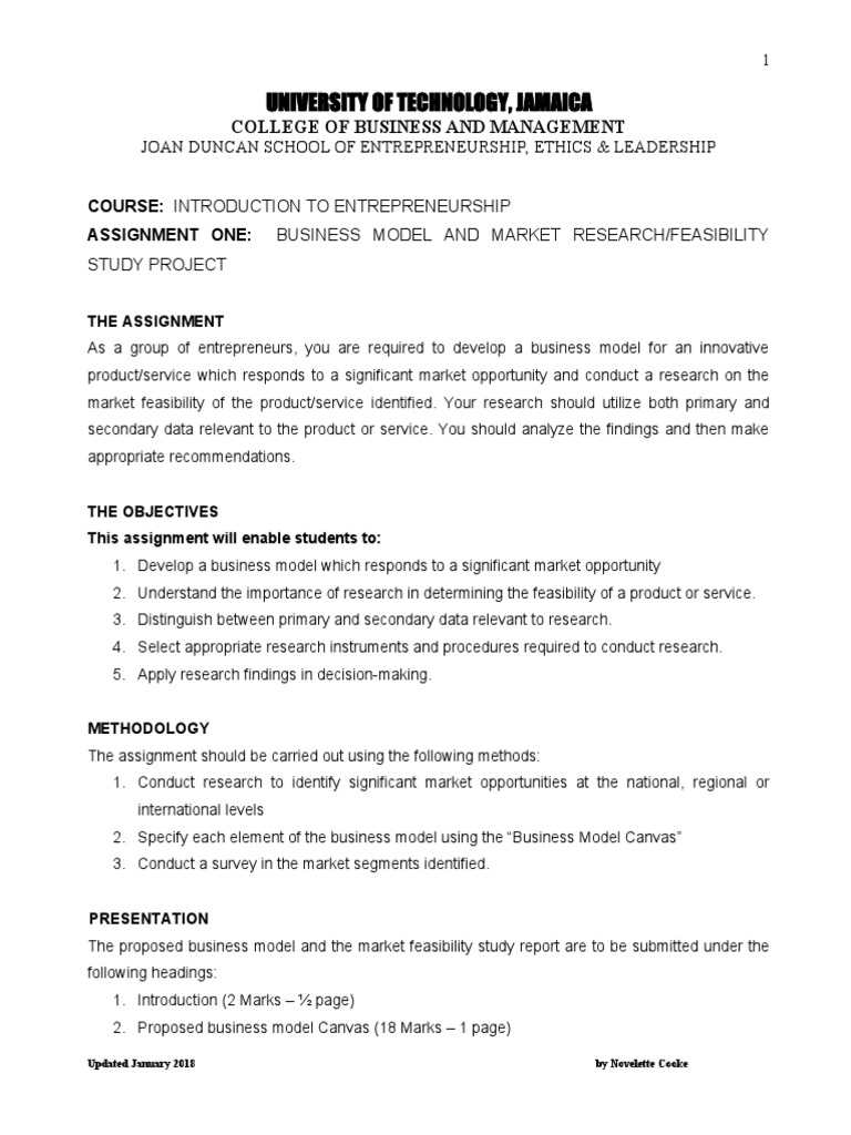Business Model Feasibility Study Assignment Revised 2018 | PDF ...