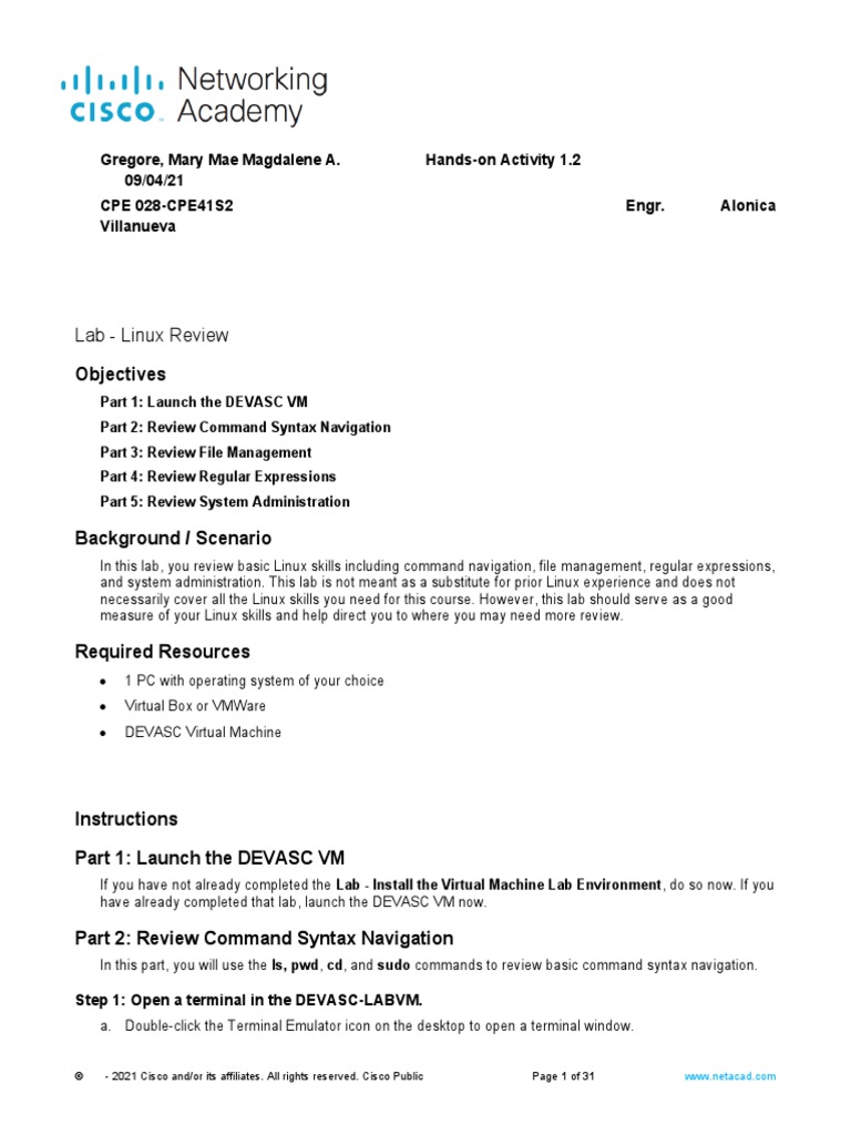 1 2 2 Lab Linux Review Descargar Gratis Pdf Computer File