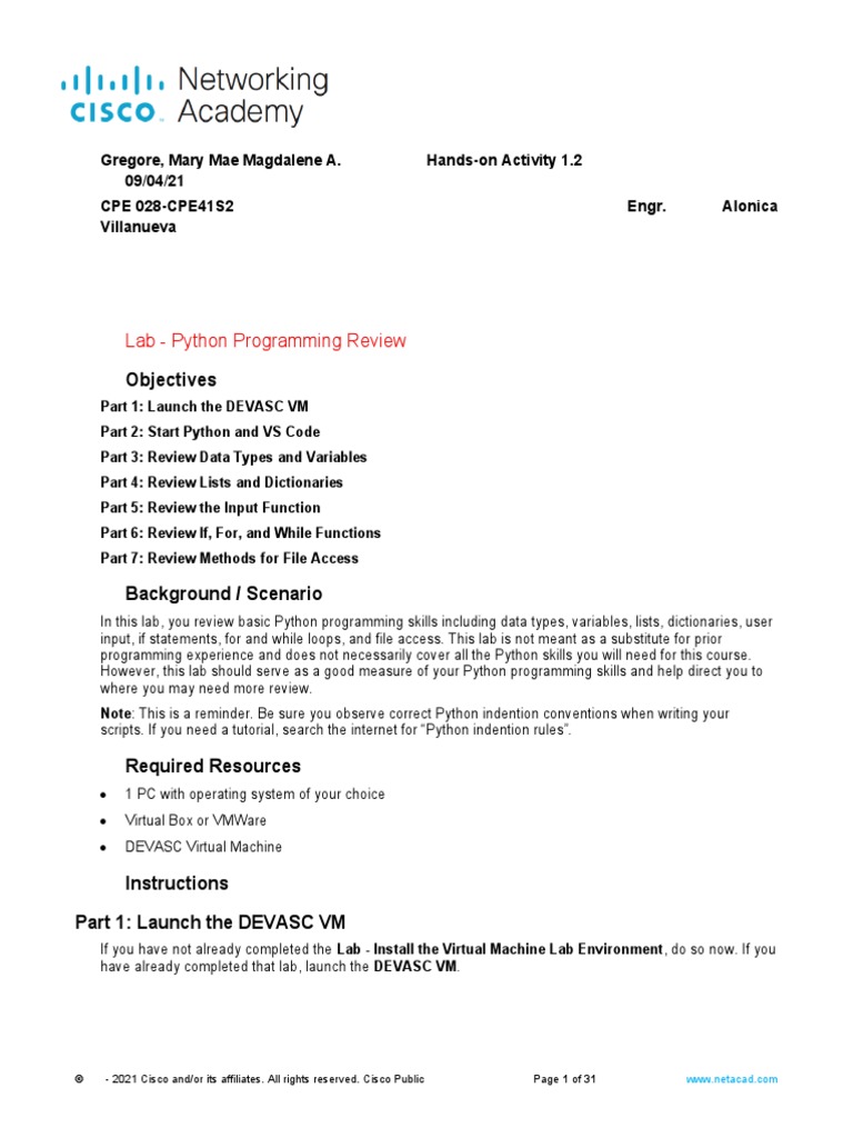 1.3.3 Lab - Python Programming Review | PDF | Data Type | Boolean Data Type