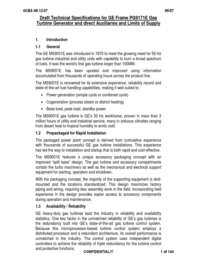 Technical Spec GE Frame 9E'S - Rev1 | PDF | Gas Turbine | Exhaust Gas