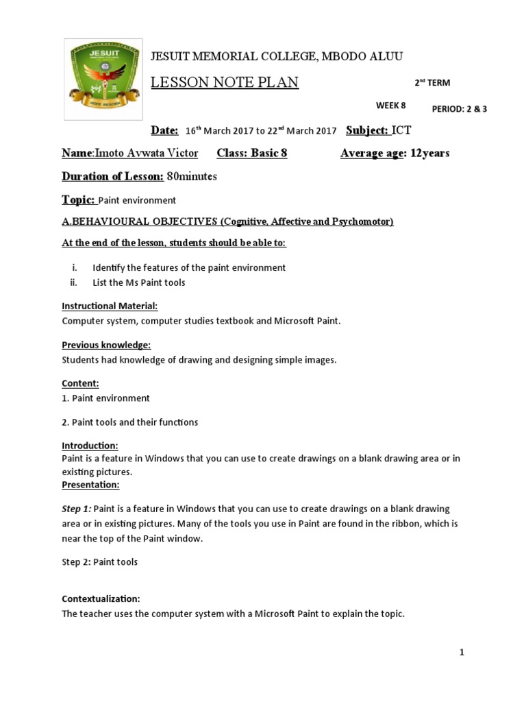 Week 8 Period 2 Lesson Note | PDF | Educational Technology