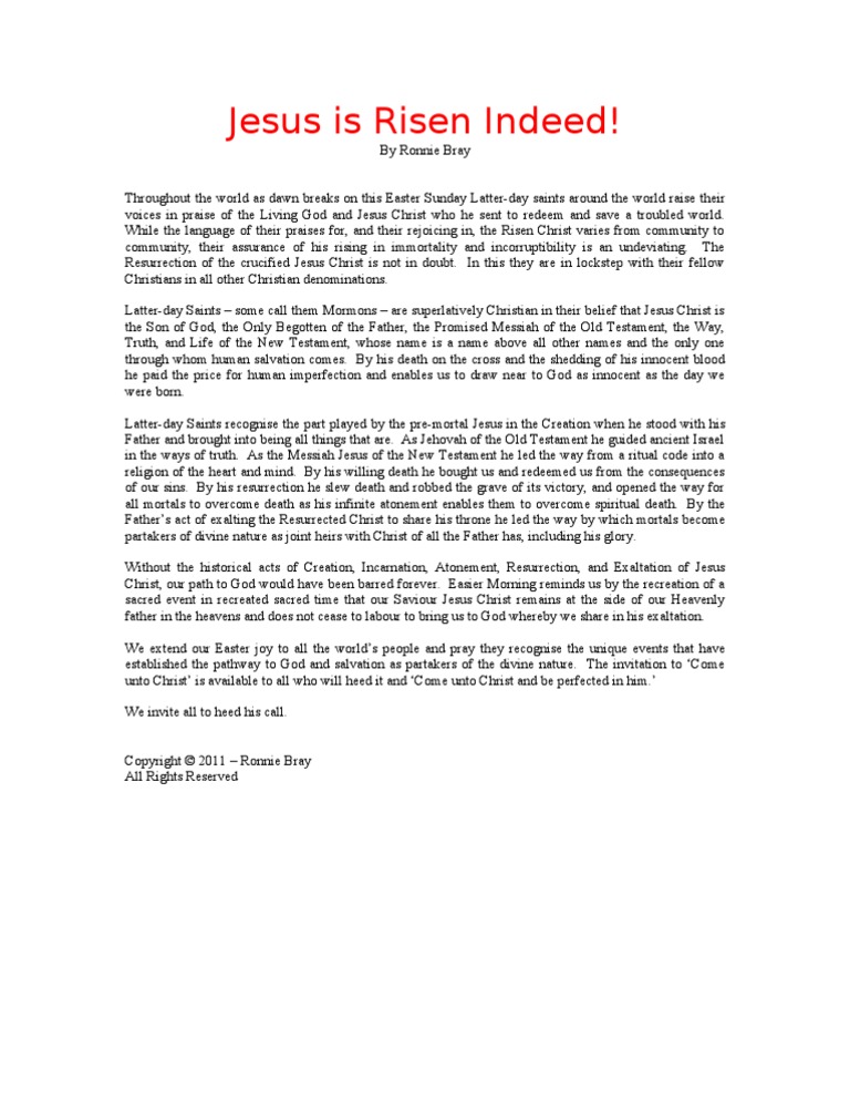 Jesus Is Risen | PDF | God The Father | The Church Of Jesus Christ Of Latter Day Saints