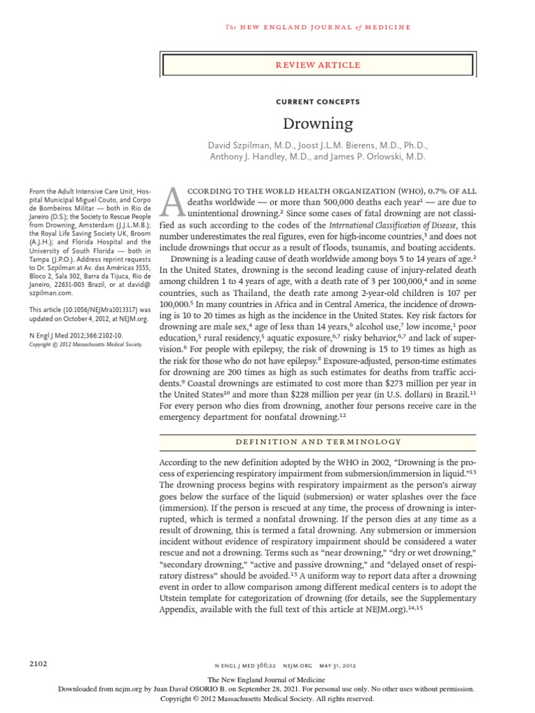 Drowning | PDF | Cardiopulmonary Resuscitation | Pneumonia