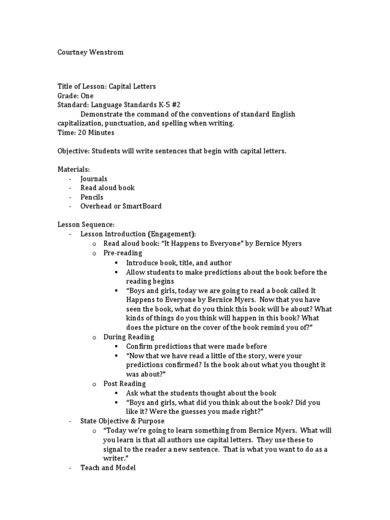 Capital Letter Lesson Plan | PDF | Communication | Behavior Modification