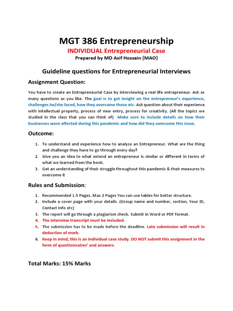MGT 368 - Entrepreneurial Case (MAO) | PDF | Entrepreneurship | Creativity