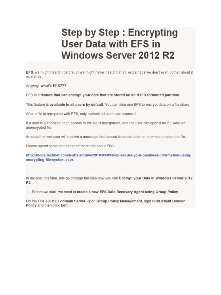 Step by Step Encrypting User Data With EFS in Windows Server 2012 R2 ...