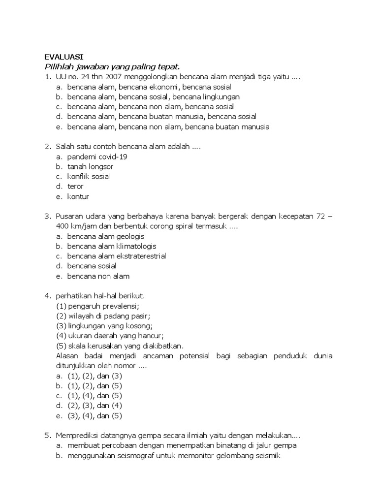 Soal Mitigasi Bencana 2021 | PDF