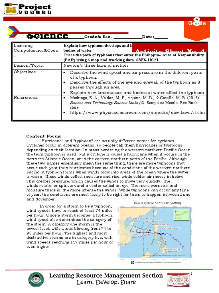 Science: Activity Sheet No. 4 | PDF | Tropical Cyclones | Eye (Cyclone)