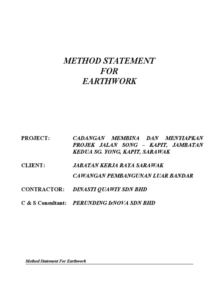 Method Statement FOR Earthwork: Project | Download Free PDF | Levee | Road