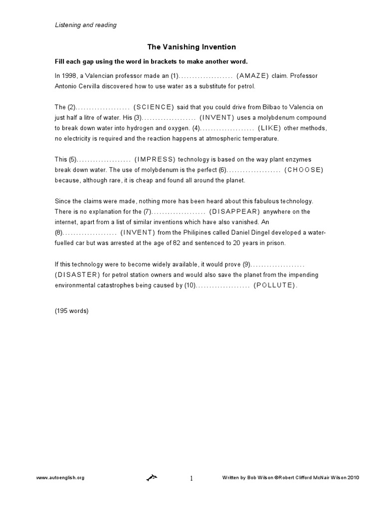 The Vanishing Invention Exercise | PDF | Water | Chemistry