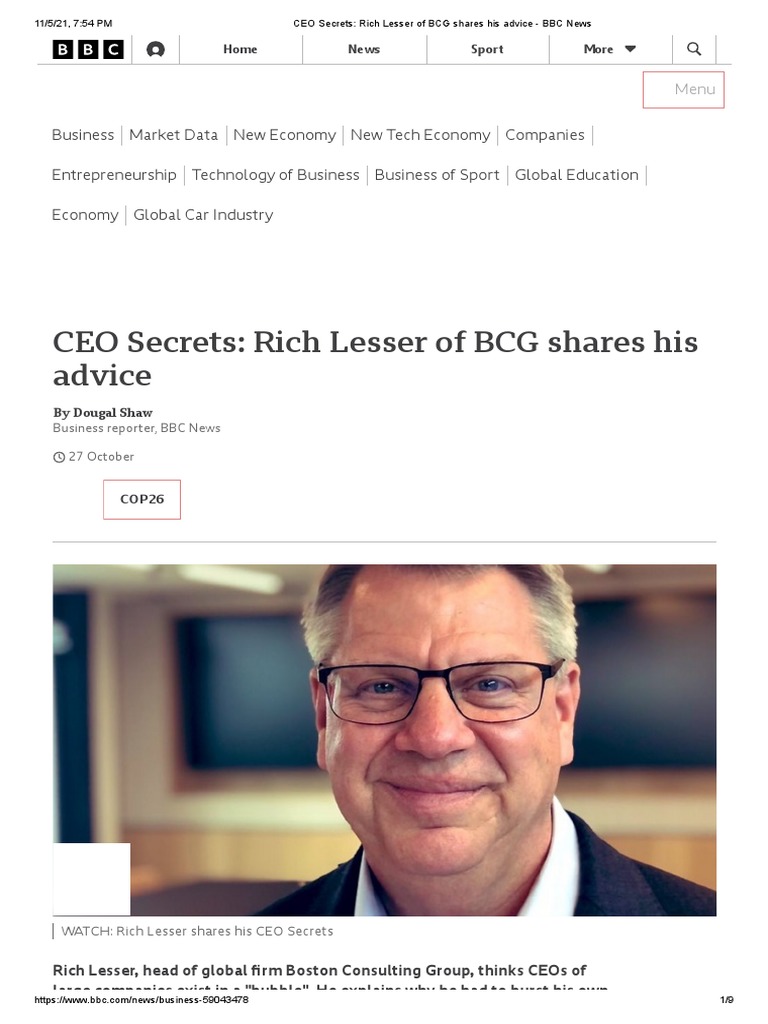 CEO Secrets - Rich Lesser of BCG Shares His Advice - BBC News | PDF