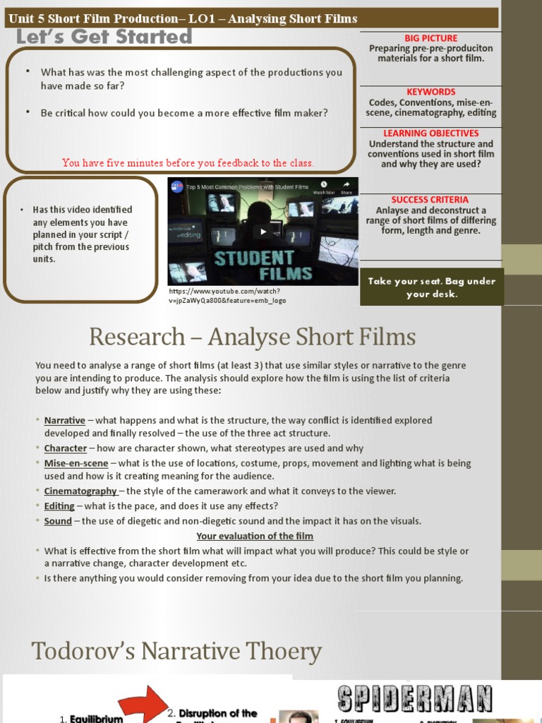 Let's Get Started: Unit 5 Short Film Production - LO1 - Analysing Short ...
