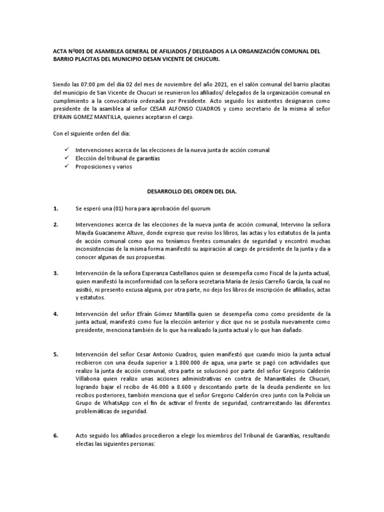 Acta Asamblea Junta de Accion Comunal | PDF | Gobierno