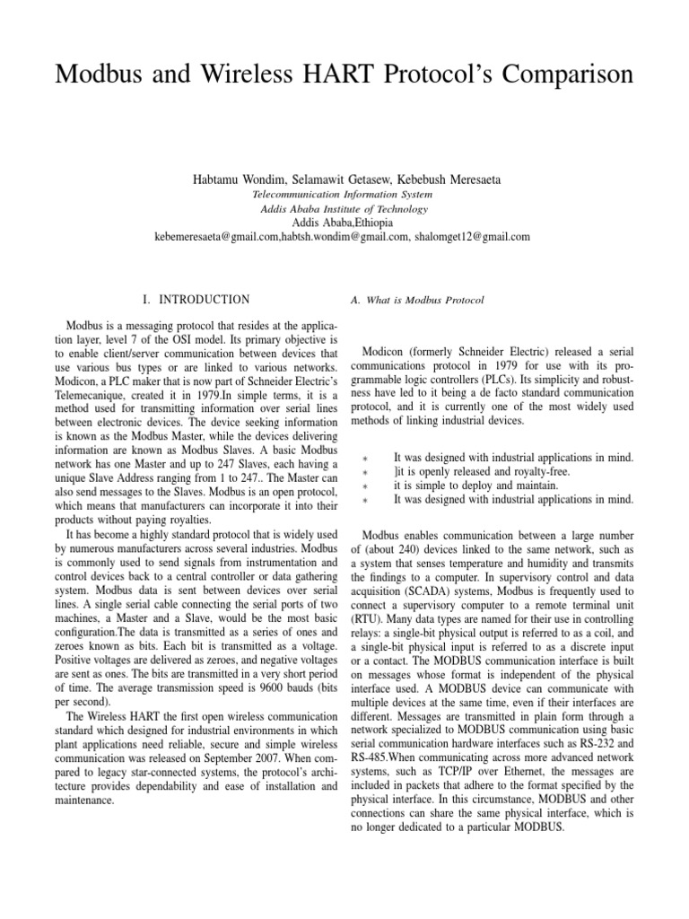 Modbus and Wireless HART Protocol's Comparison | PDF | Computer Network | Routing
