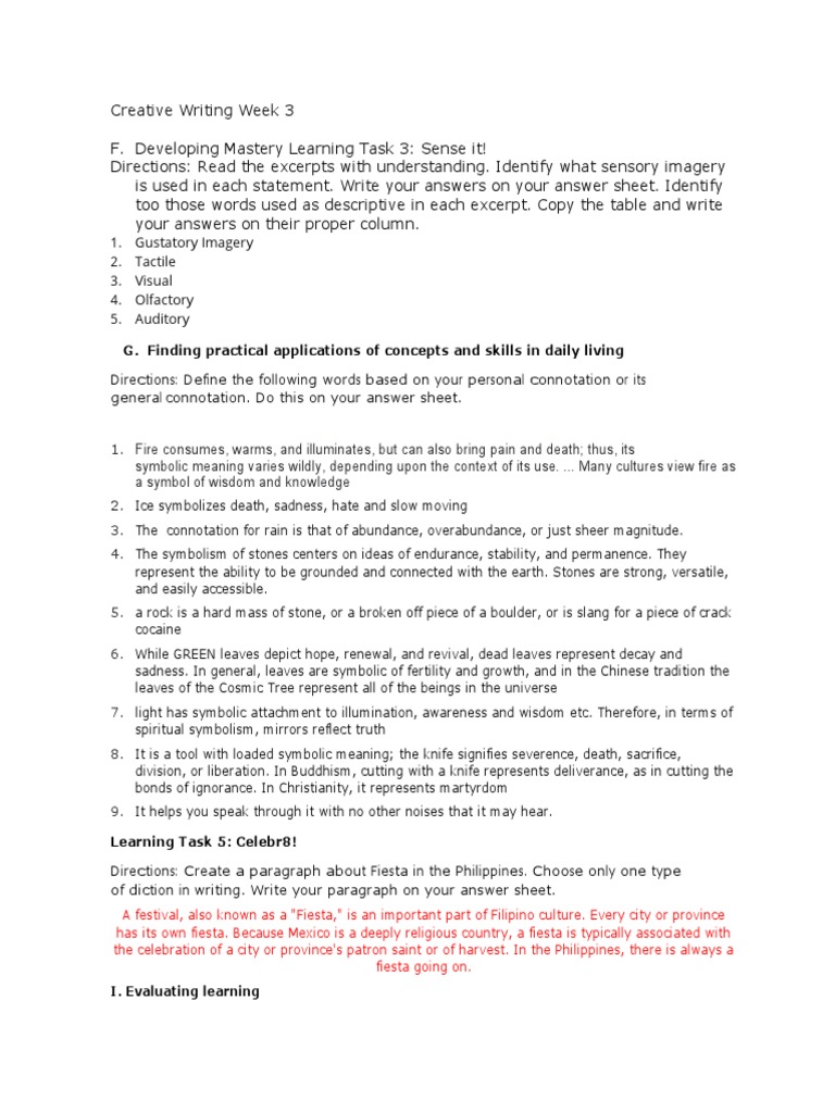Creative Writing Week 3 | PDF | Festival | Senses